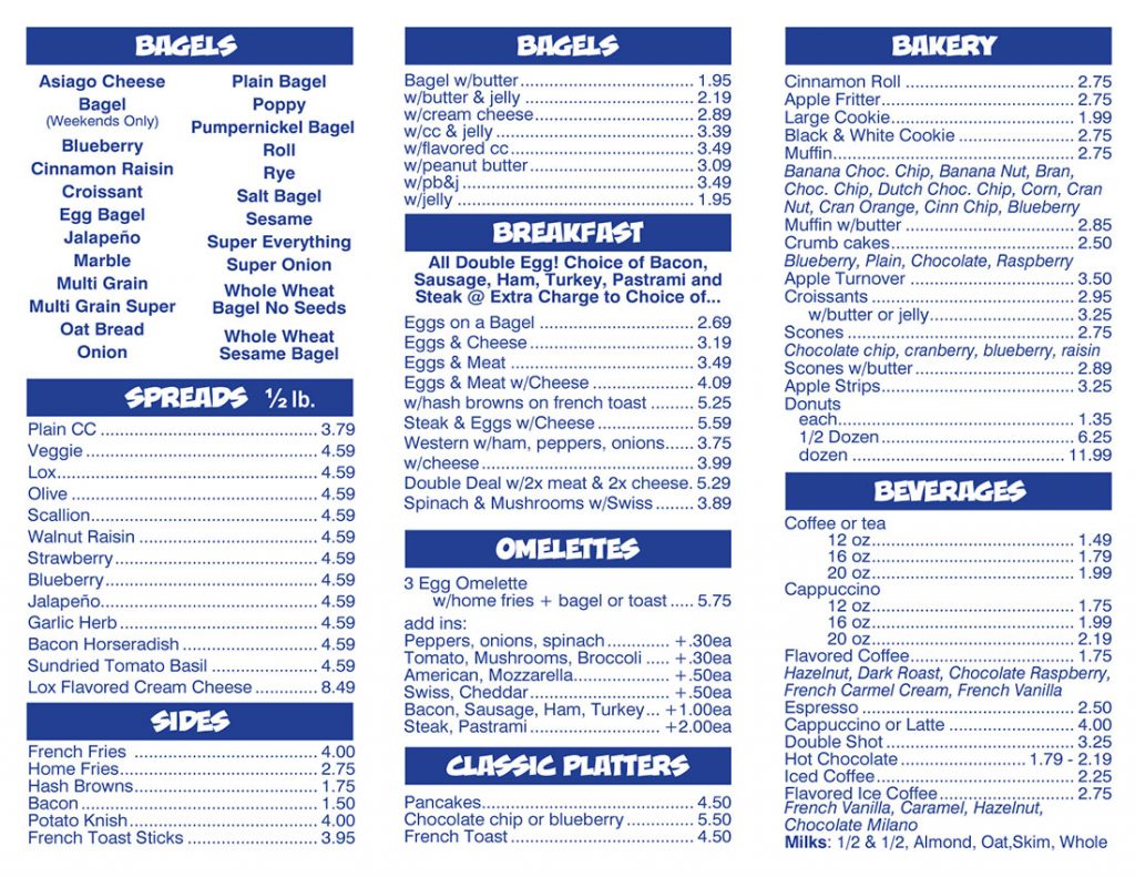 Menu - Hopewell Hot Bagels