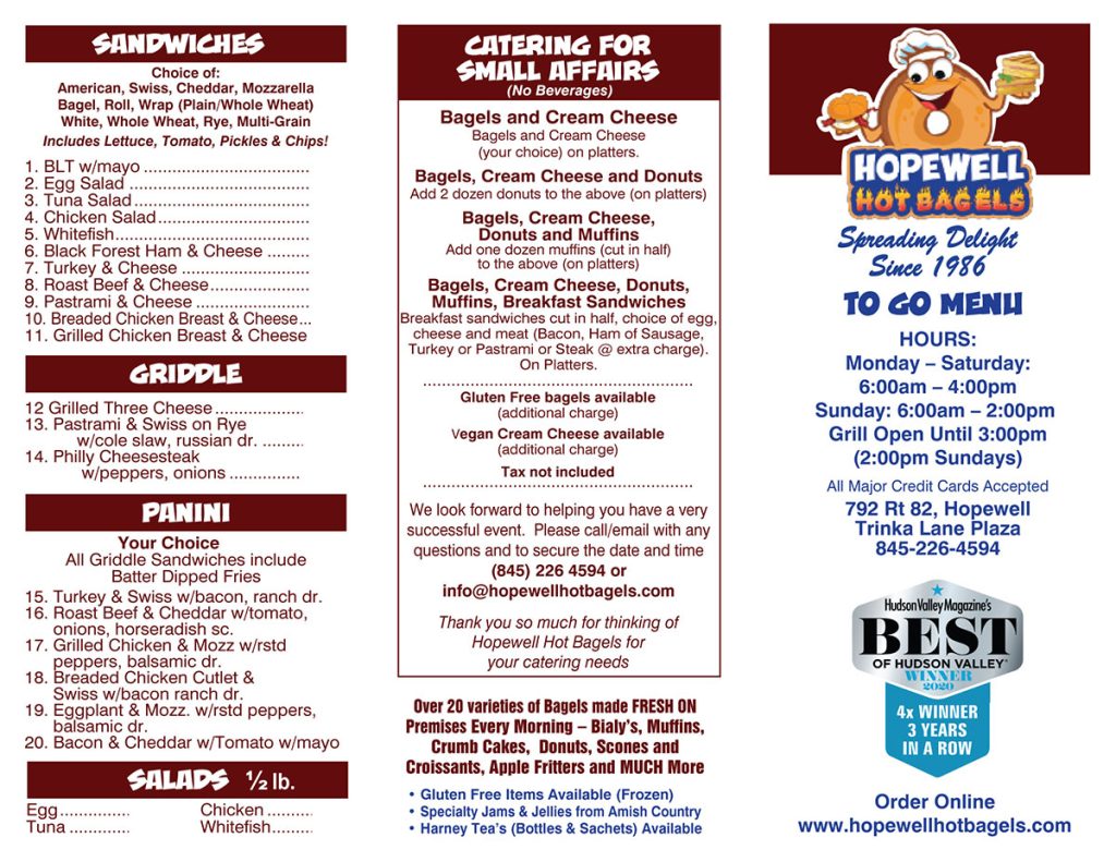Menu - Hopewell Hot Bagels